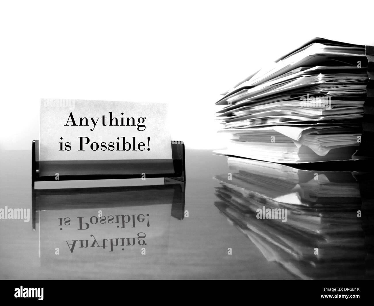 Anything is Possible card on desk with files Stock Photo - Alamy