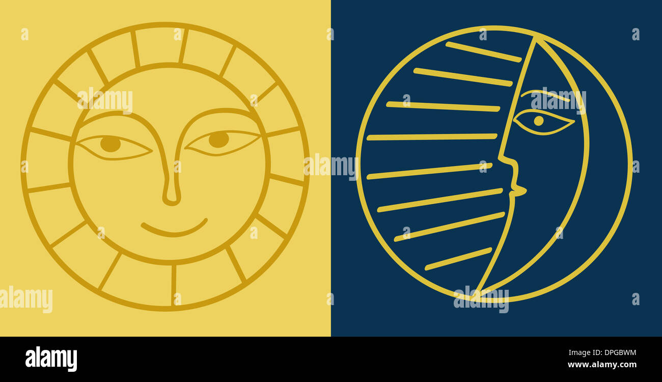 Abstract illustration with stylized sun and moon Stock Photo - Alamy