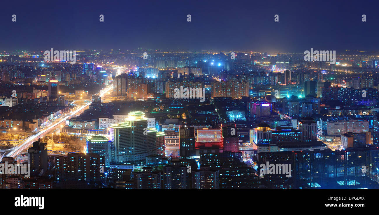 Beijing at night aerial view with urban buildings Stock Photo - Alamy