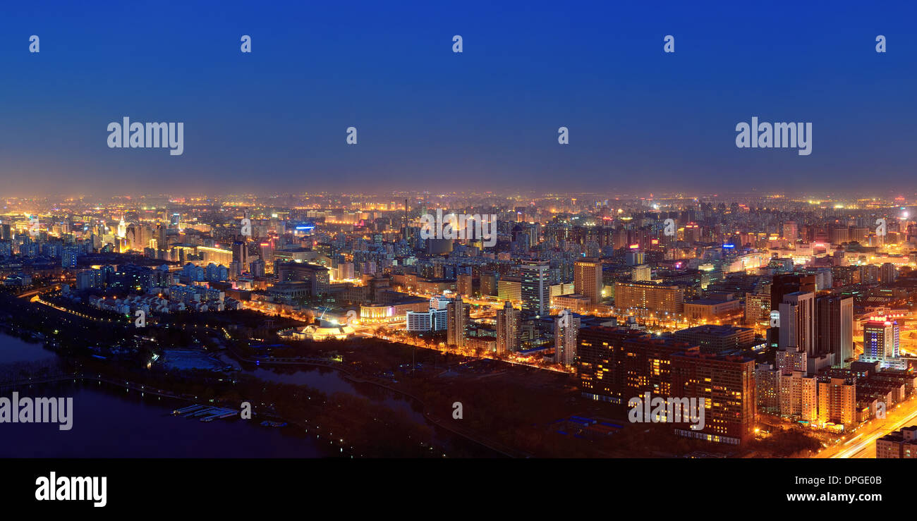 Beijing at night aerial view with urban buildings Stock Photo - Alamy