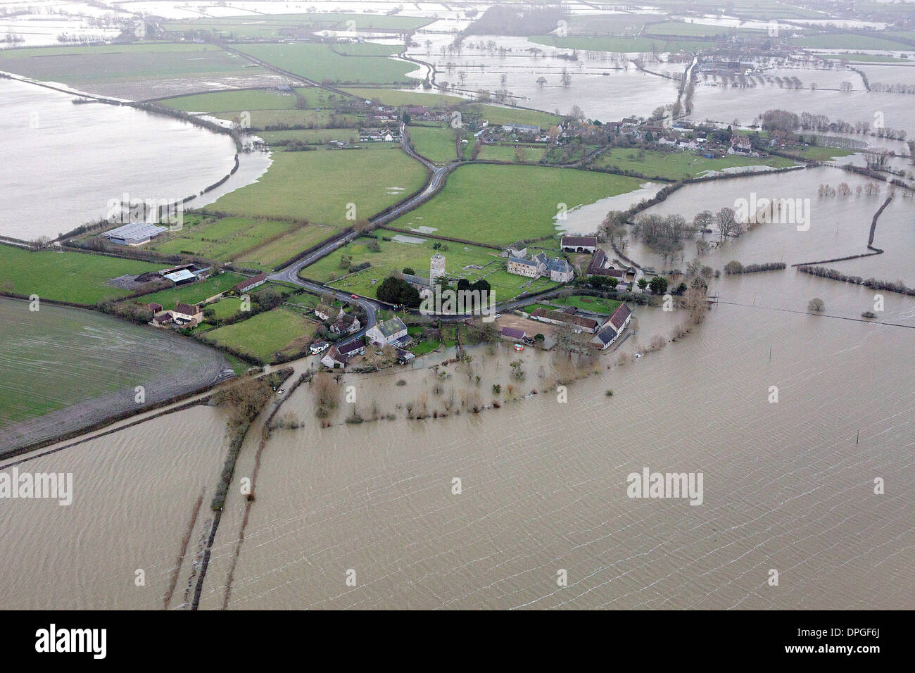 An aerial view of the village of Muchelney in Somerset, which has been ...