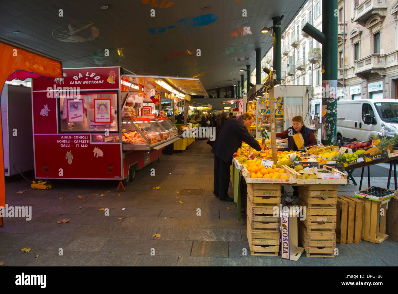 Food market Piazza Madama Cristina square central Turin Piedmont region ...