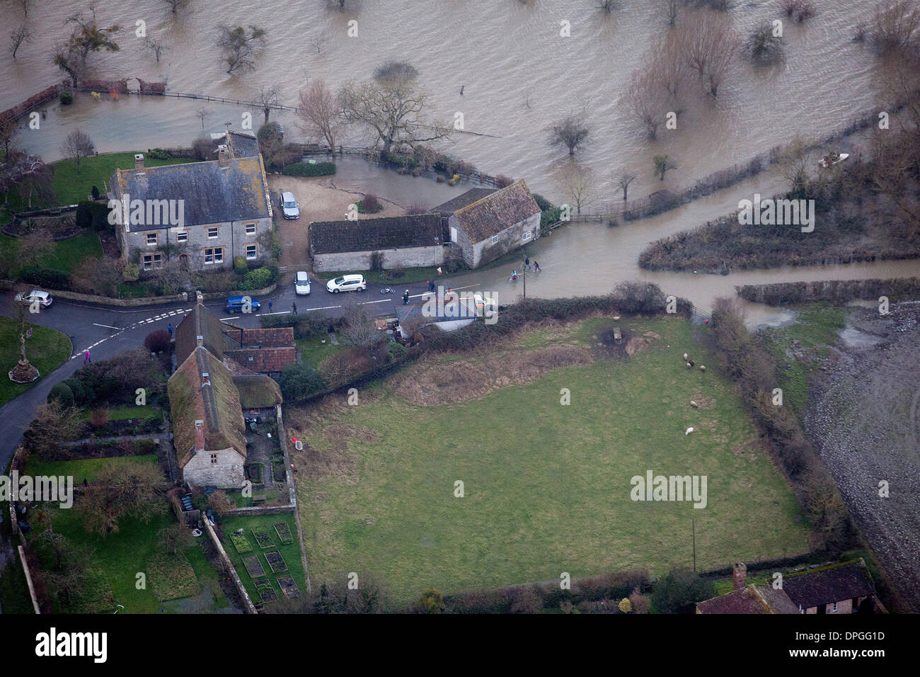 An aerial view of the village of Muchelney in Somerset Stock Photo - Alamy