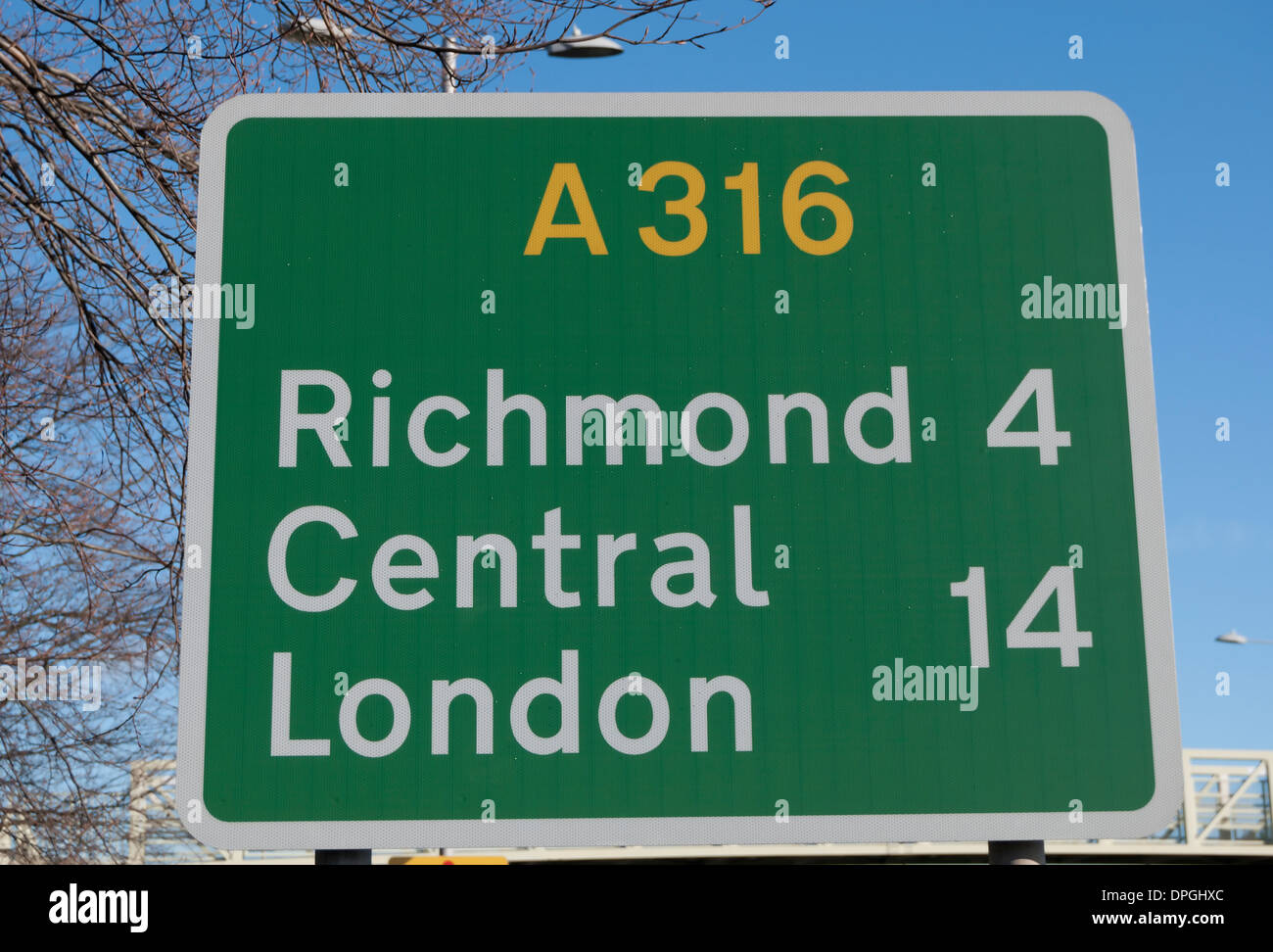 british road sign on the a316 giving distances to richmond and central ...