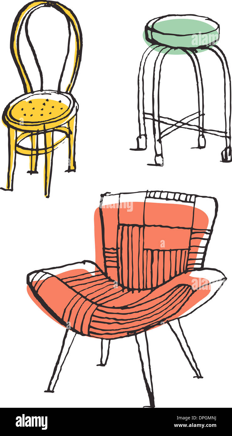 Three chairs against white background Stock Photo - Alamy