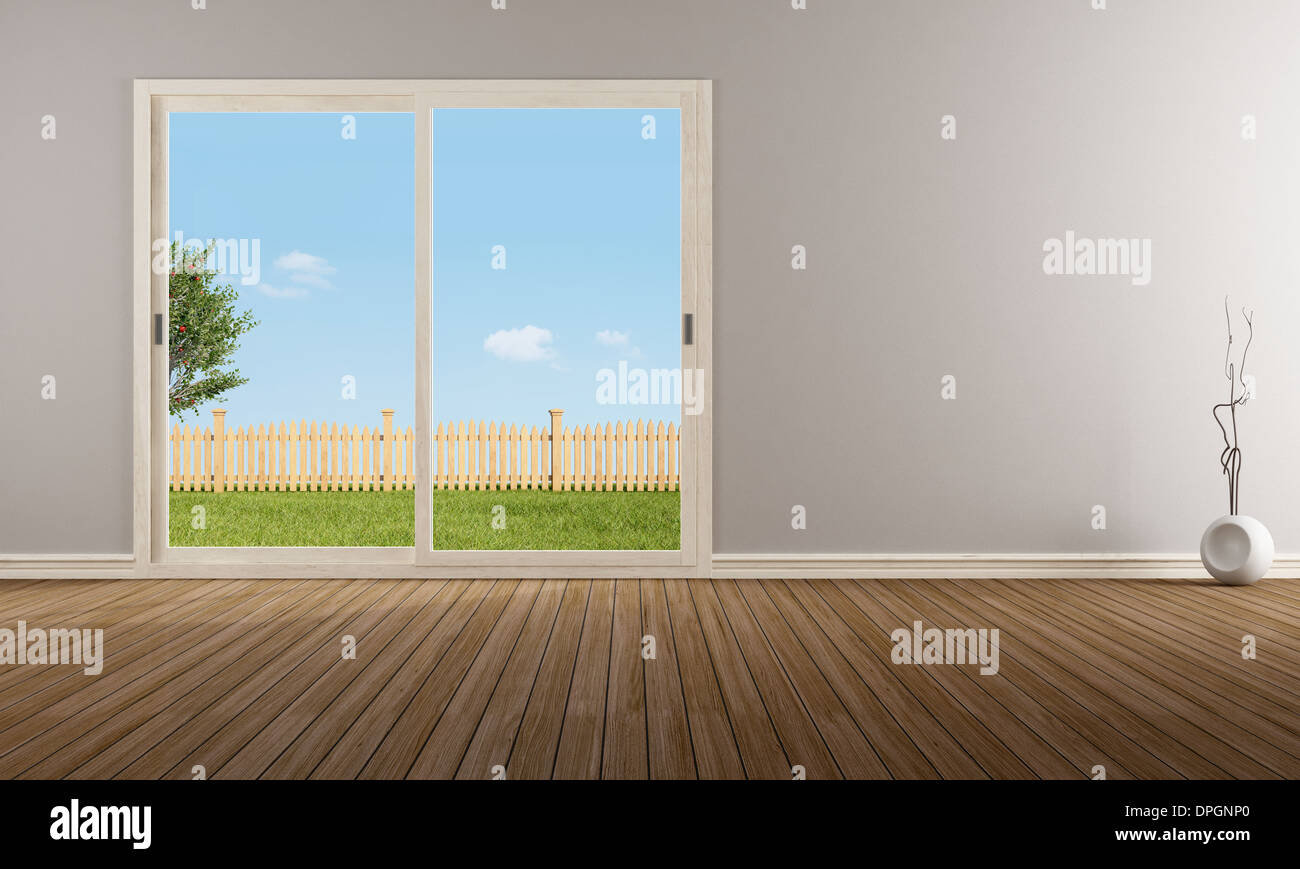 Empty modern living room with closed sliding window - rendering - the ...