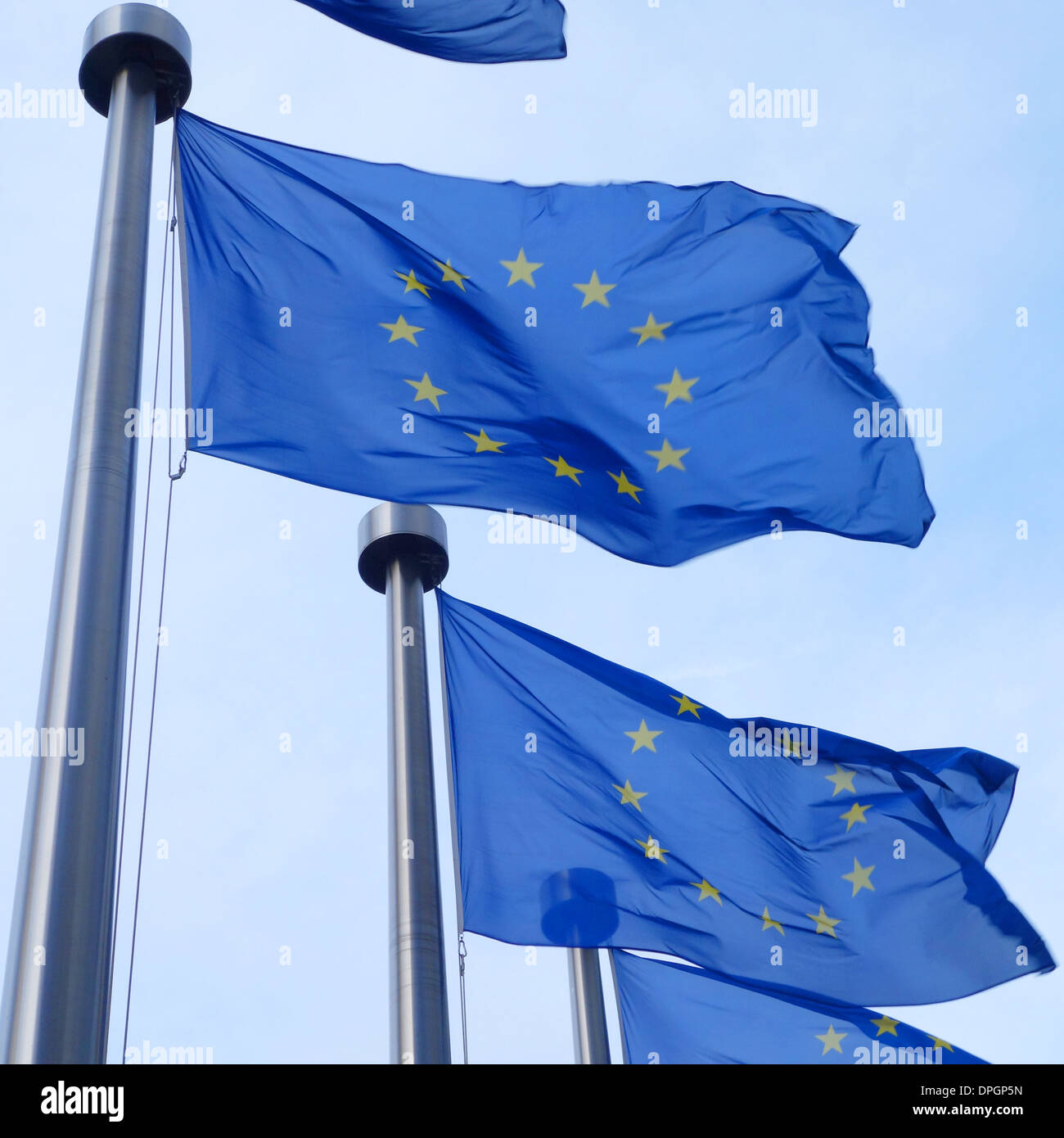 EU flags flying, in front of the European Commission buildings in ...