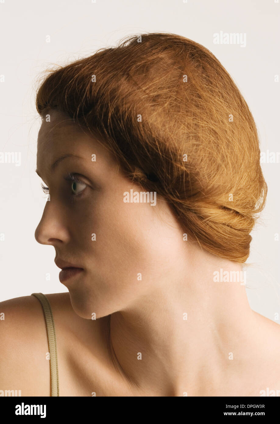 Woman with hair back, profile Stock Photo - Alamy