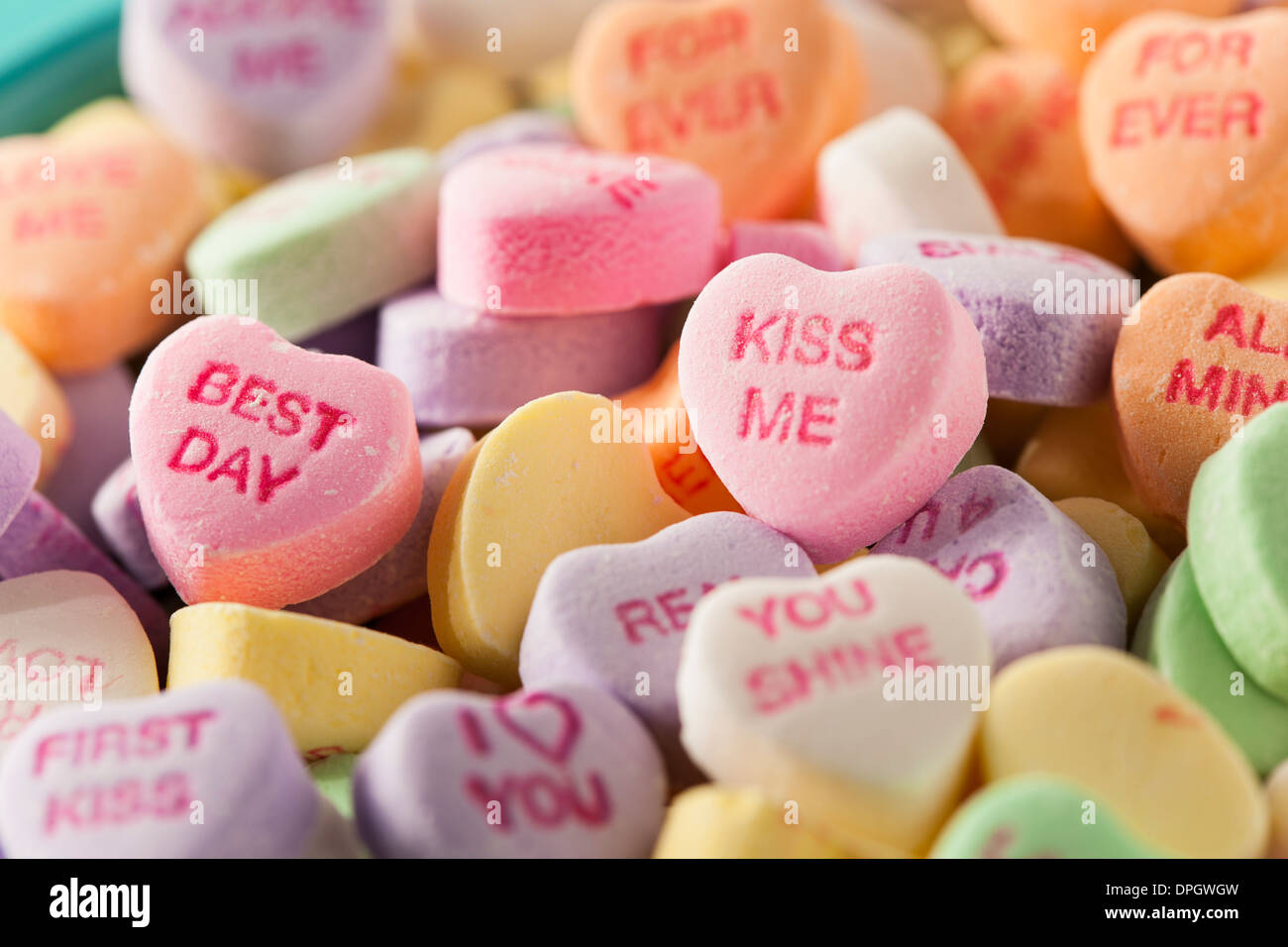 Colorful Candy Conversation Hearts for Valentine's Day Stock Photo - Alamy