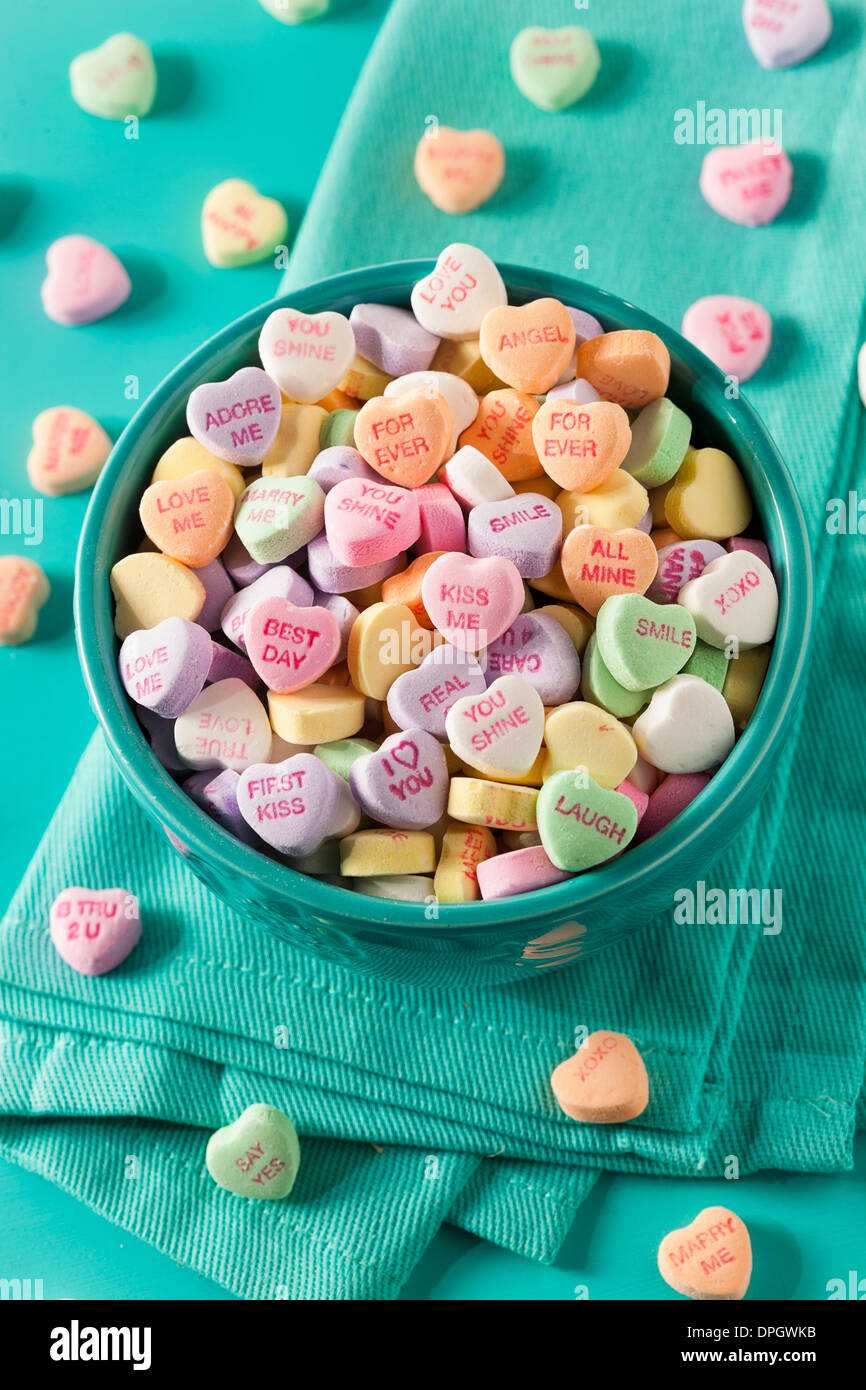 Colorful Candy Conversation Hearts for Valentine's Day Stock Photo - Alamy