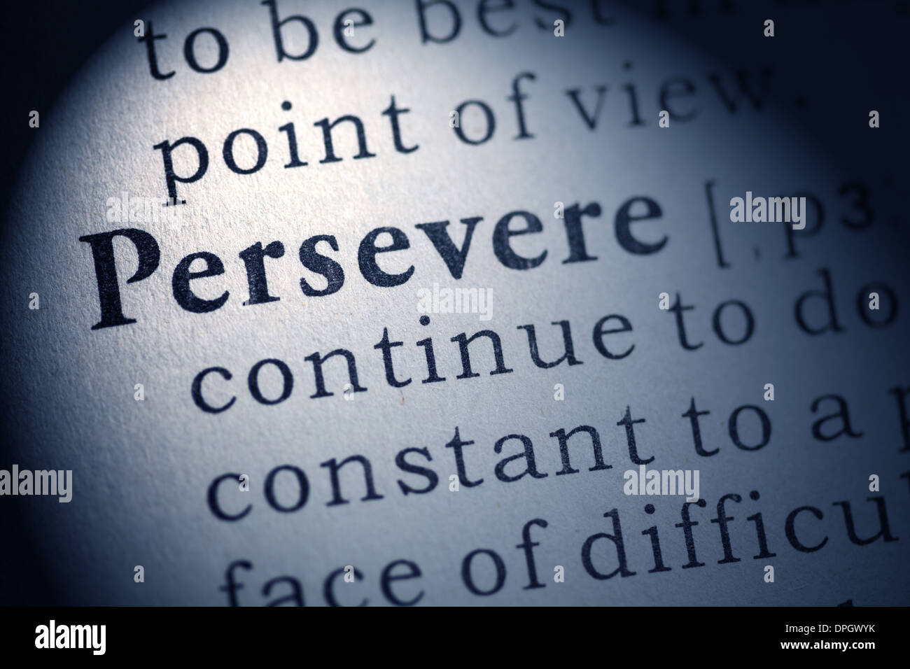 Fake Dictionary, Dictionary definition of persevere Stock Photo - Alamy