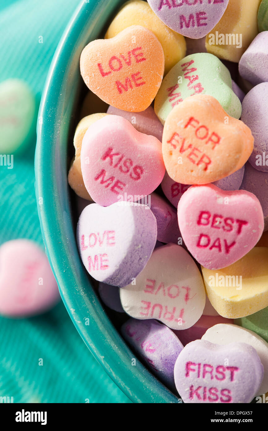 Colorful Candy Conversation Hearts for Valentine's Day Stock Photo - Alamy