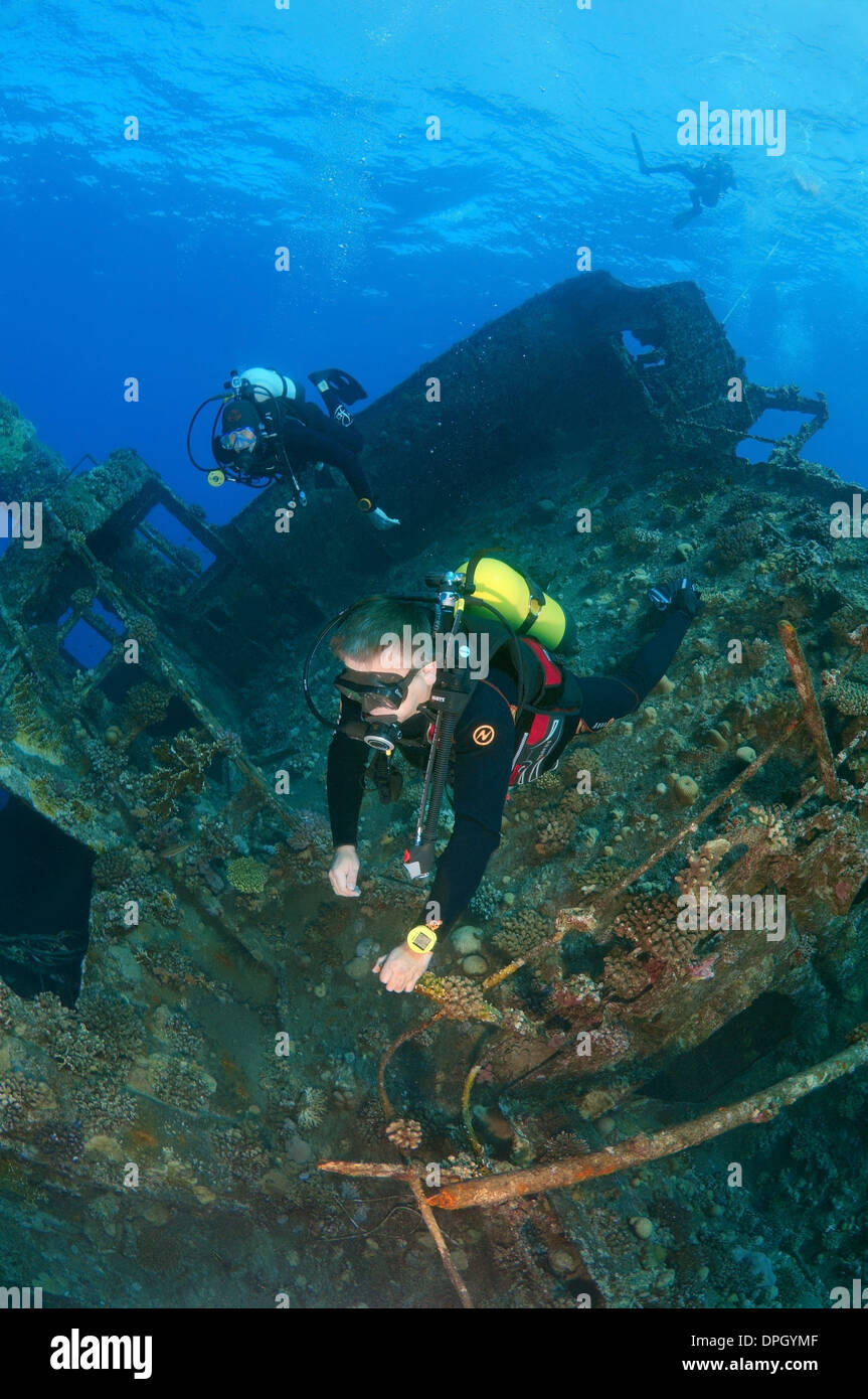 Diver looking at shipwreck "SS Dunraven". Red sea, Egypt, Africa Stock ...