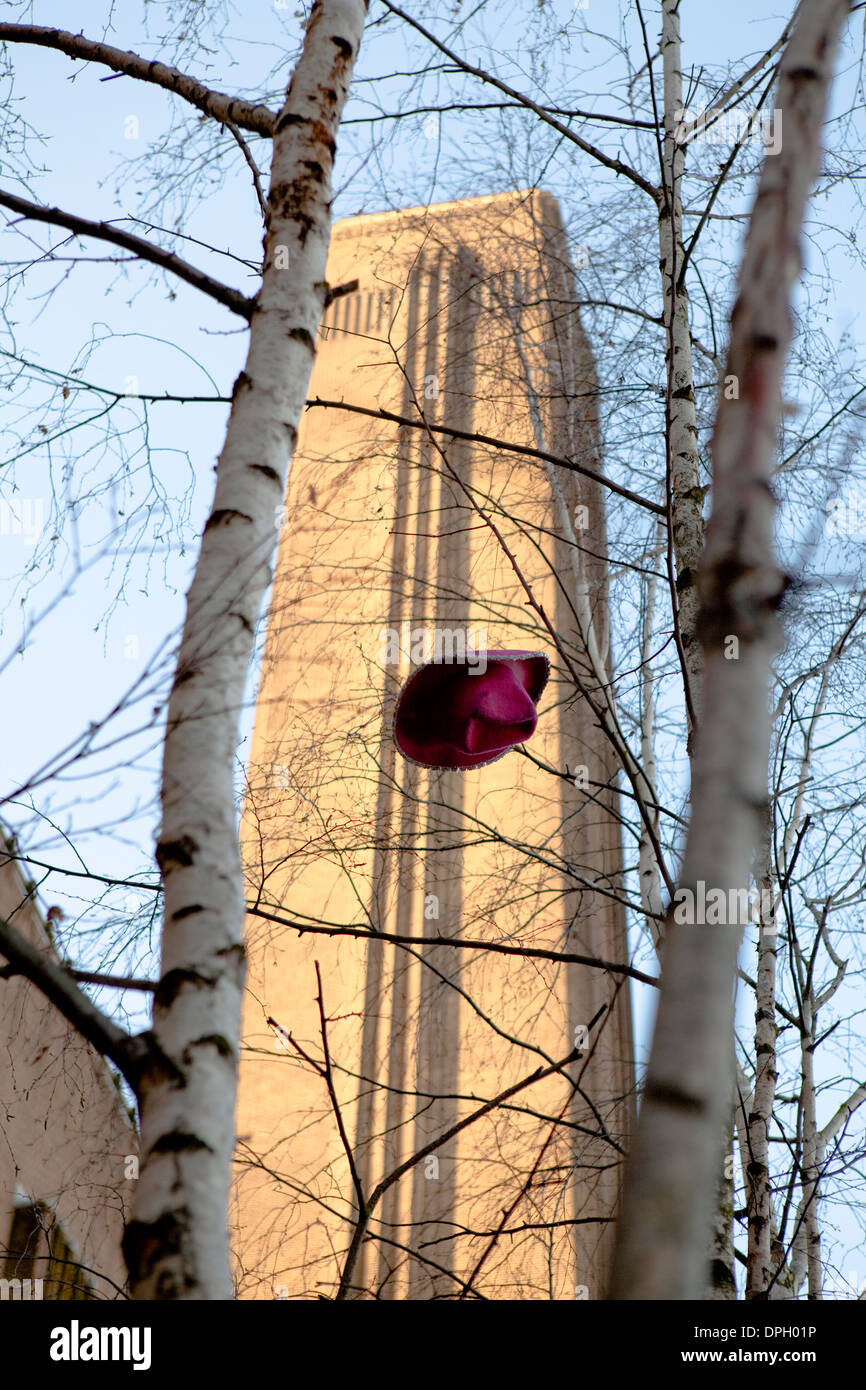 Tate modern tower through the trees with hat, Bankside, London, UK ...