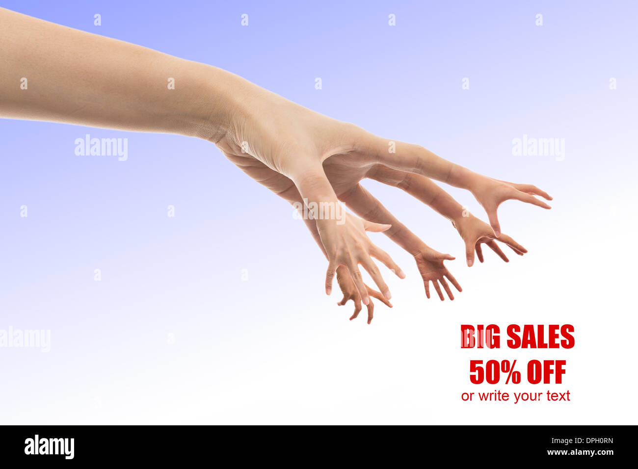 Many hands reaching big sales Stock Photo - Alamy