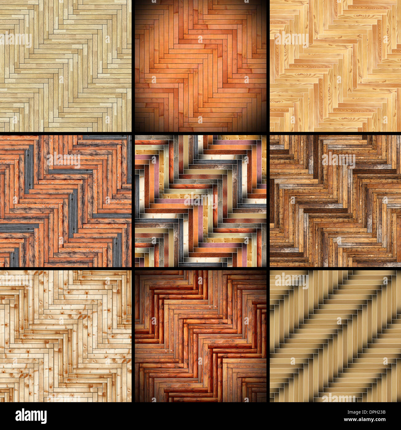 collection of different wooden parquet designs put together Stock Photo ...