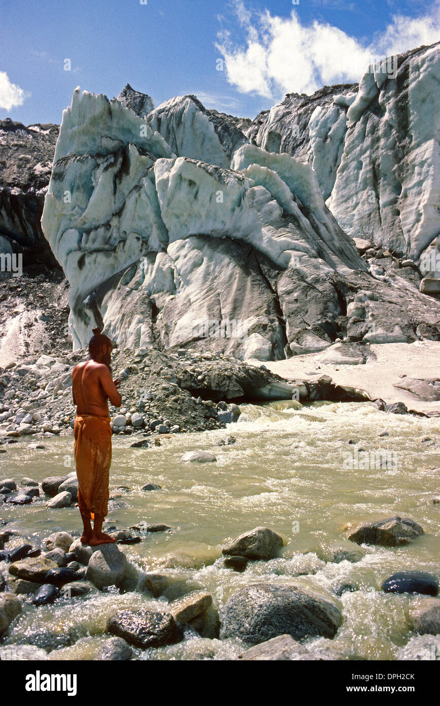 Sadhu at source of the Ganges Gangotri Glacier Uttarakhand India Stock ...
