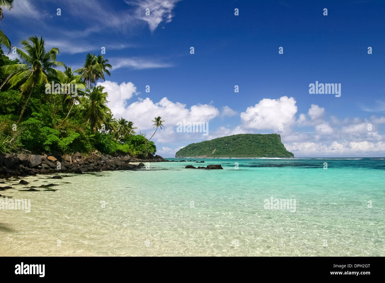 Beach with palm trees, Samoa Stock Photo - Alamy