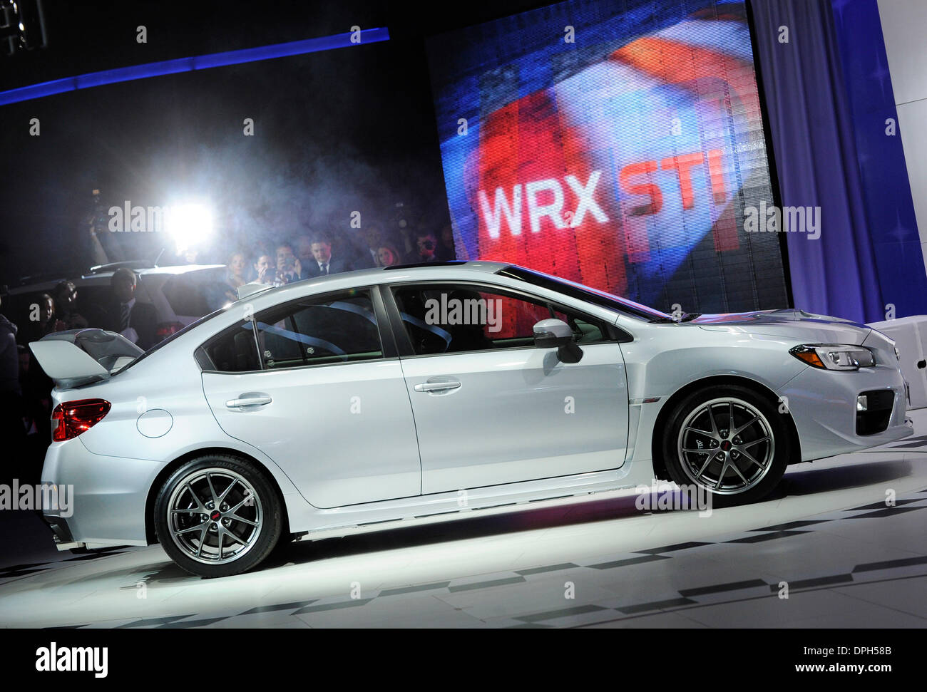 Detroit, USA. 14th Jan, 2014. The Subaru WRX STI is introduced during the press preview of the ...