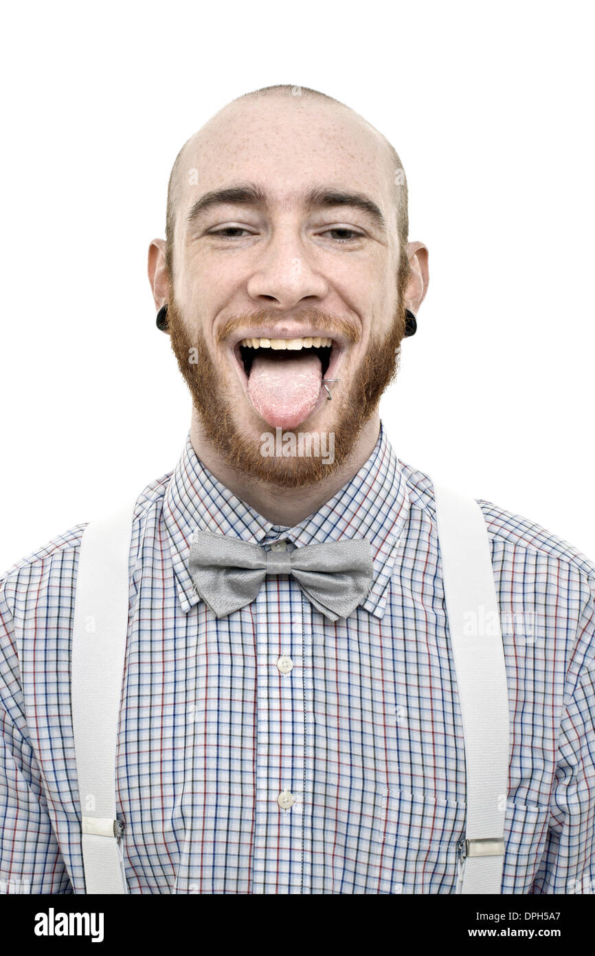 Young man his tongue Stock Photo - Alamy