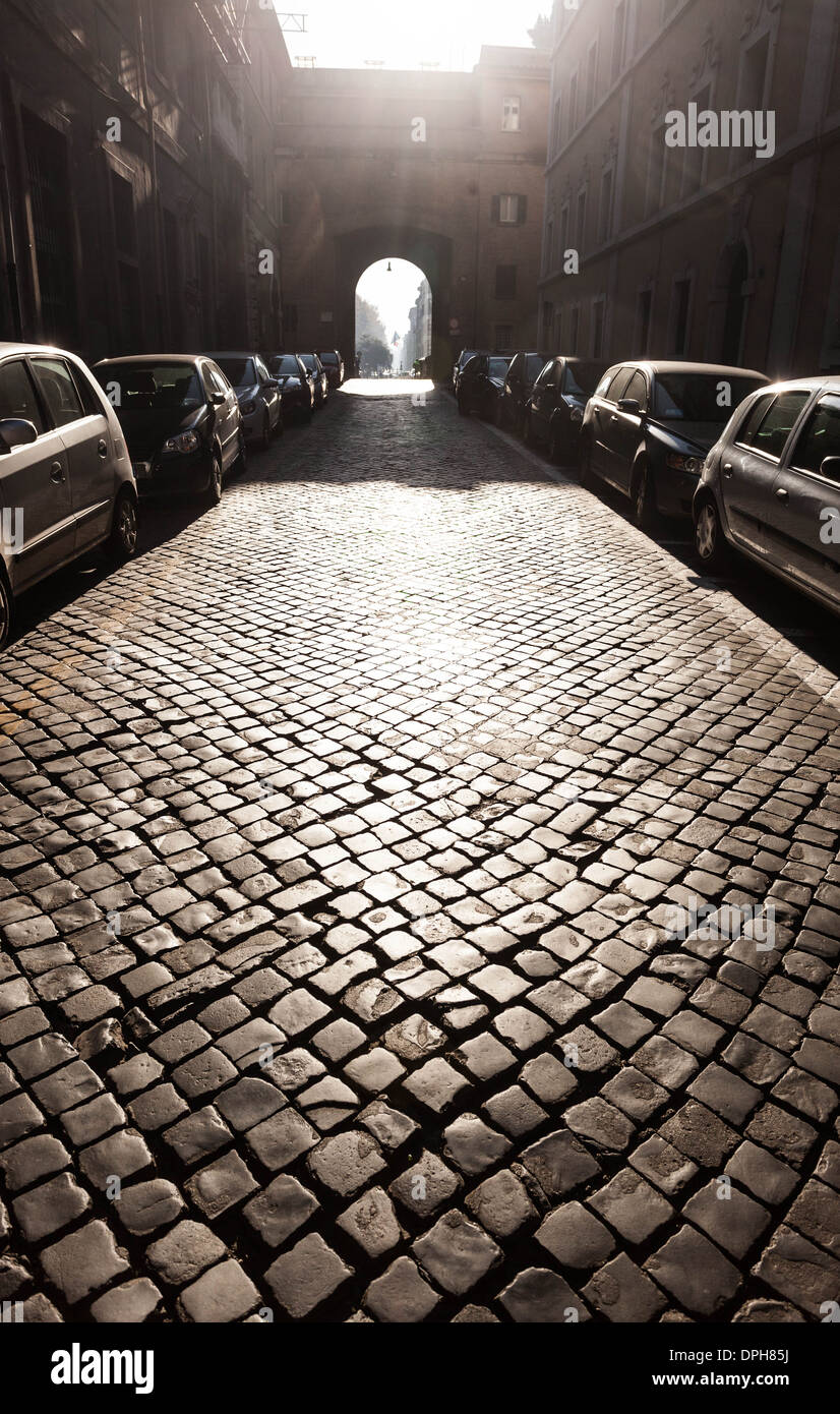 Cobblestone road, Rome, Italy Stock Photo - Alamy