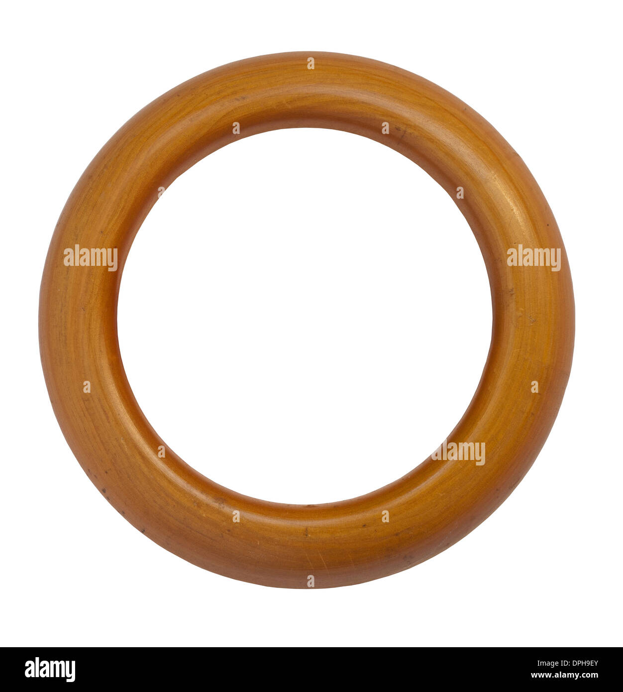 vintage wooden round frame isolated over white background, clipping ...