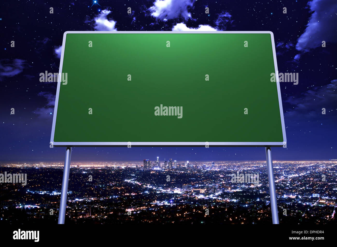 Direction Sign and Cityscape at Night. Sign Concept Illustration Stock ...