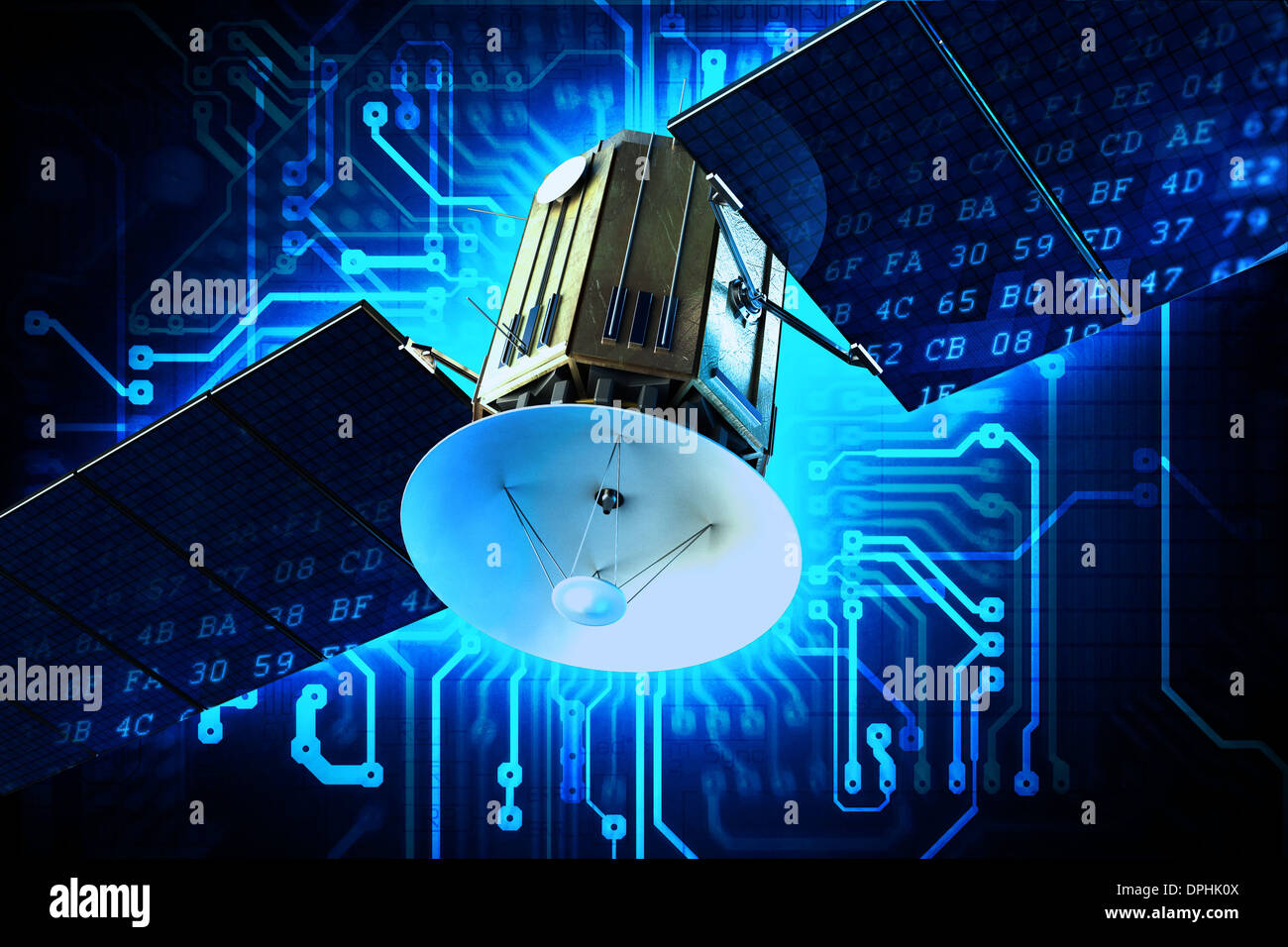 Satellite Technology Concept Illustration. Communication Satellite on ...