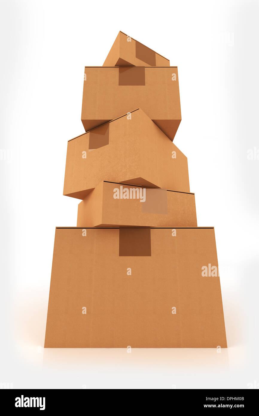 Cardboard Boxes Pile 3D Illustration Isolated on White Stock Photo - Alamy