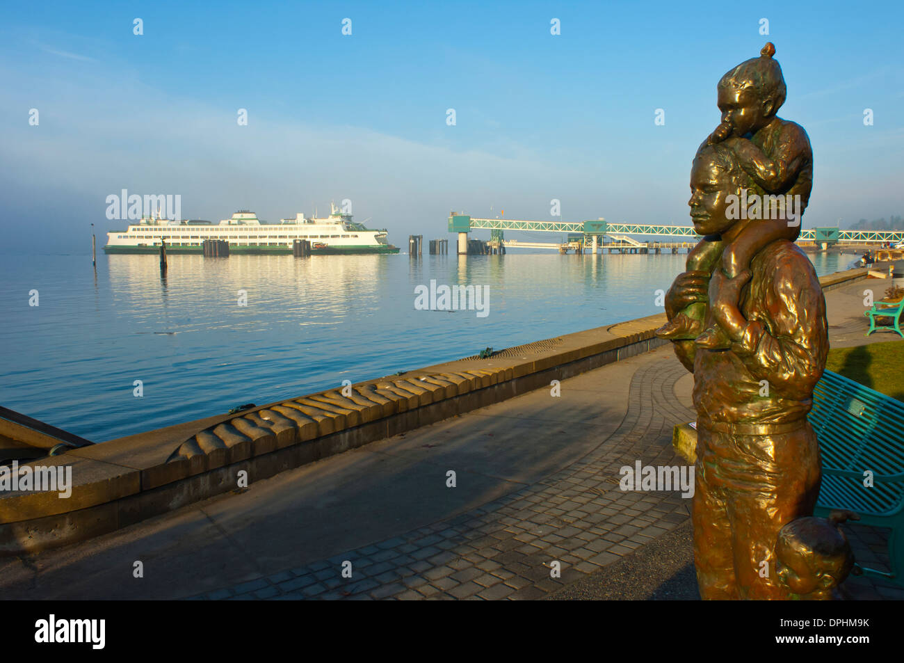 A statue watches over the waterfront at Edmonds, Washington, USA Stock ...