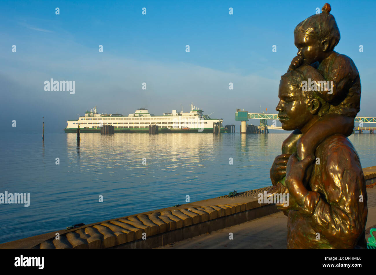 A statue watches over the waterfront at Edmonds, Washington, USA Stock ...