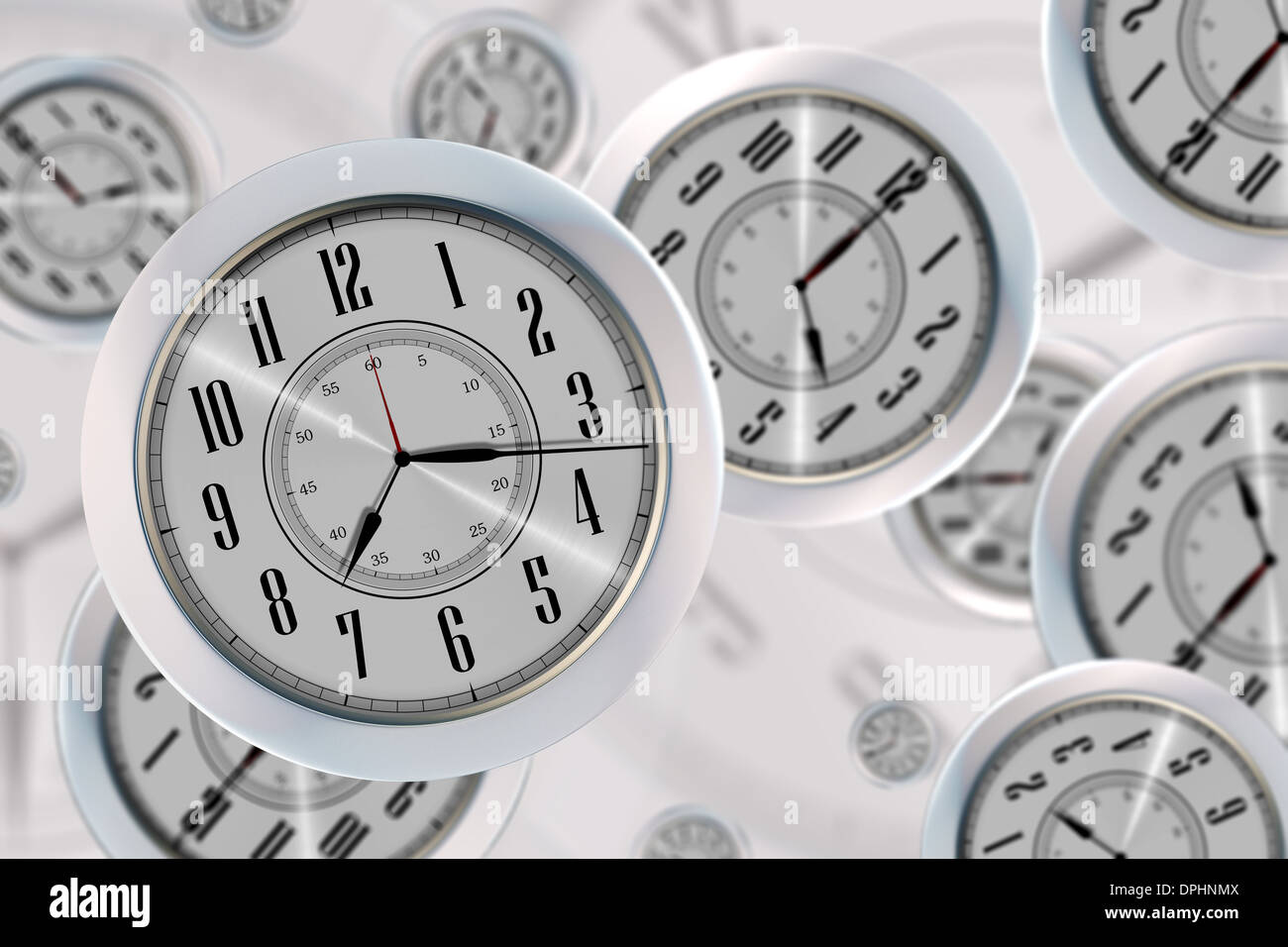 Flying Clocks Concept Illustration with Flying Modern Wall Clocks Stock ...