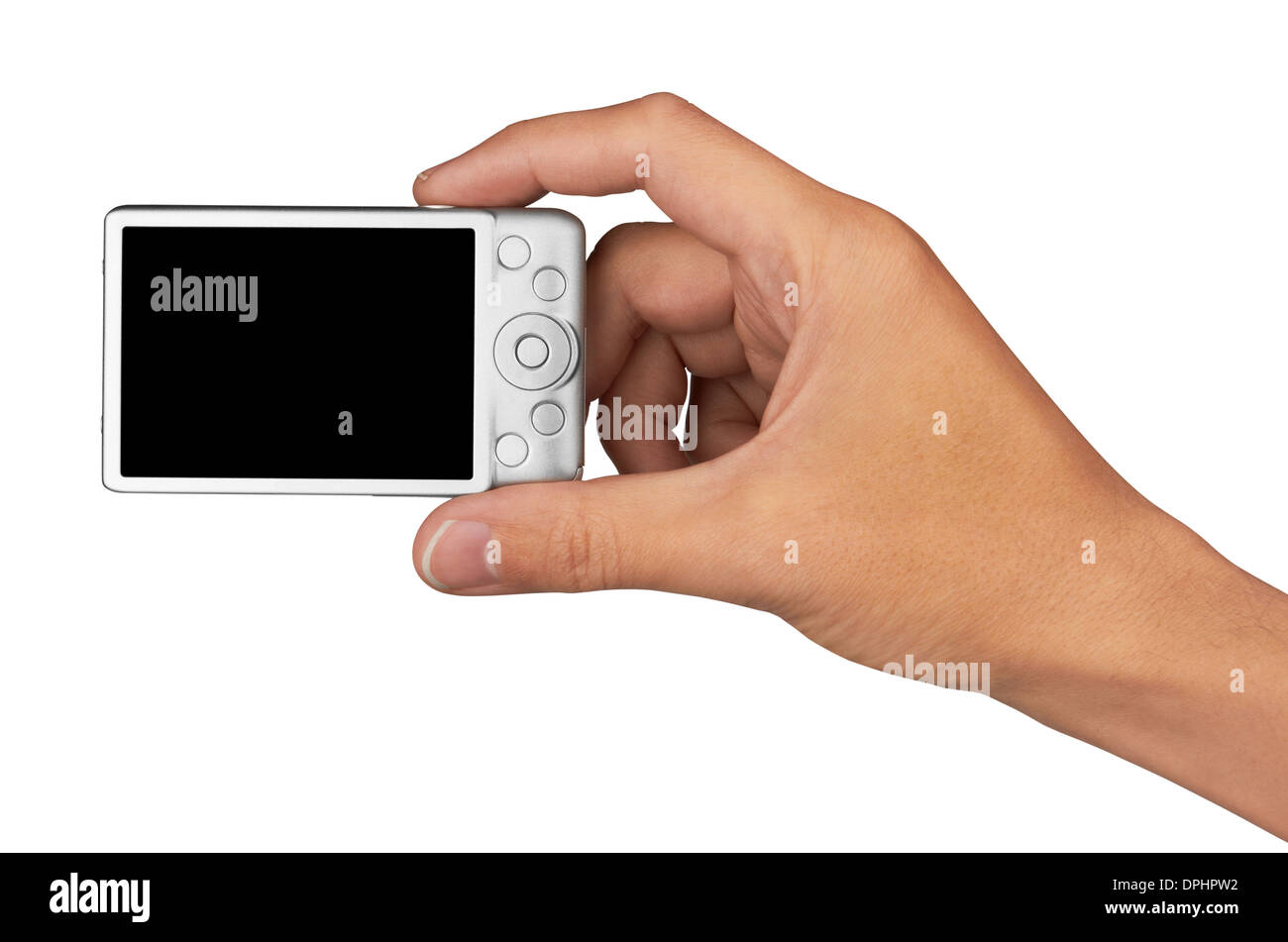 Digital camera in hand, isolated on white background Stock Photo - Alamy