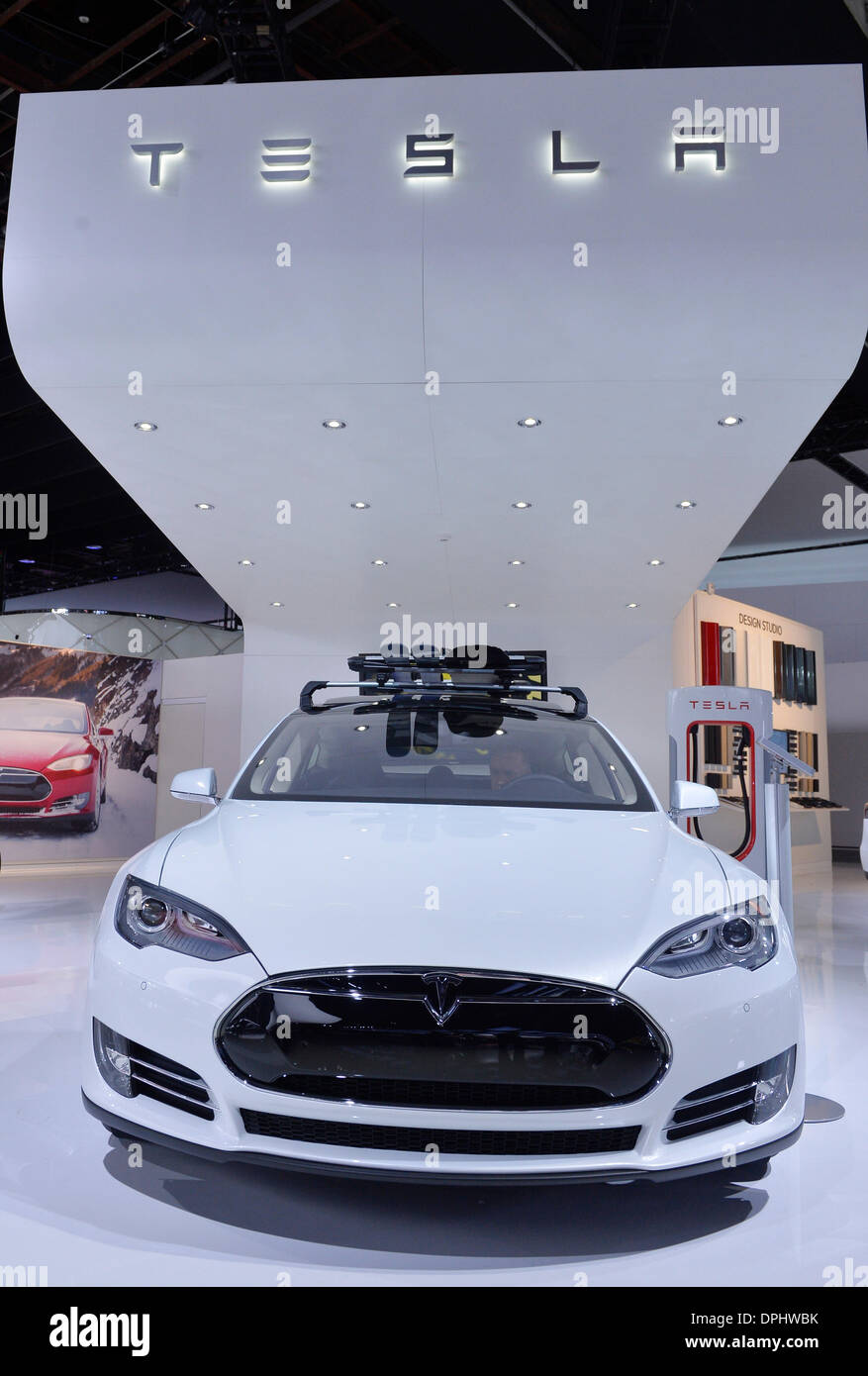 Detroit, USA. 14th Jan, 2014. The Tesla P85 all electric car is ...