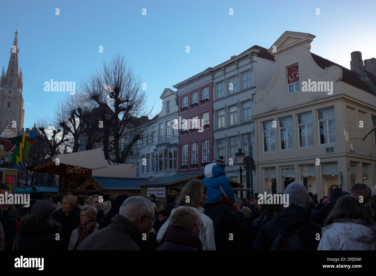 Belgium people crowd tower trees buildings square Stock Photo - Alamy