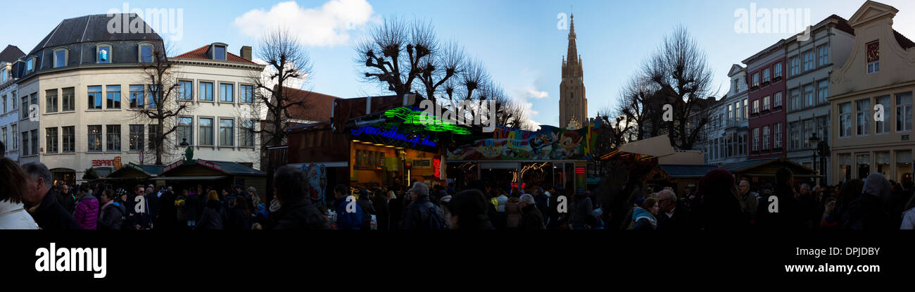 street Belgium Europe people crowd towers tree Stock Photo - Alamy