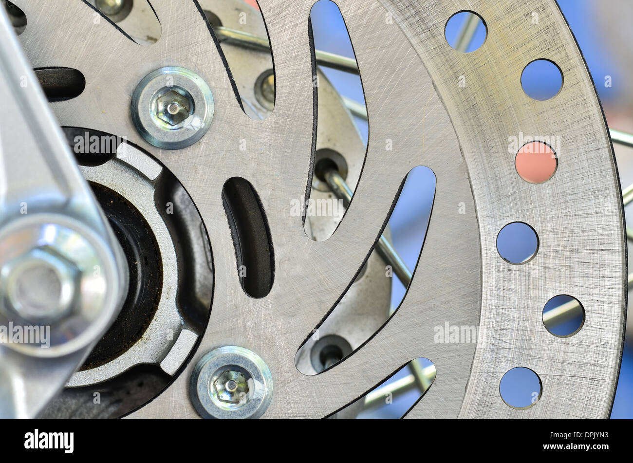 Detail of the front wheel of a motorcycle with disc brake Stock Photo ...