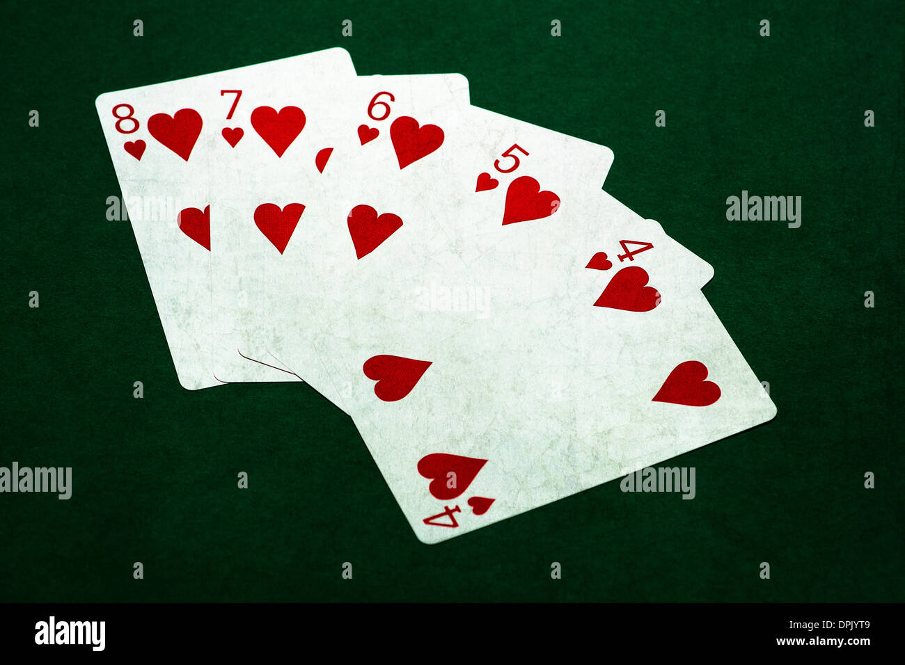 Poker Hands - Straight Flush 2. Closeup view of five playing cards ...