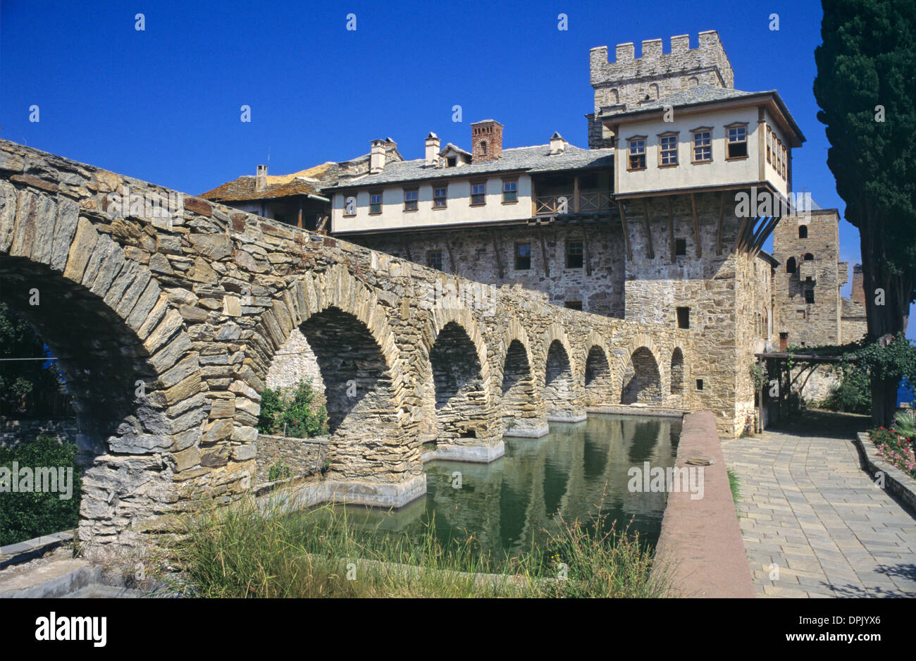 Stavronikita Monastery and Stone Aqueduct Mount Athos Greece Stock ...