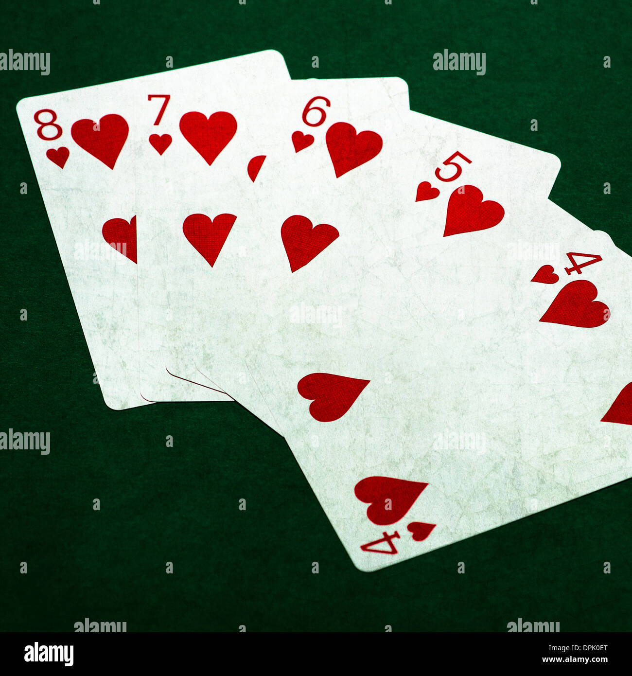 Poker Hands - Straight Flush 2. Closeup view of five playing cards ...