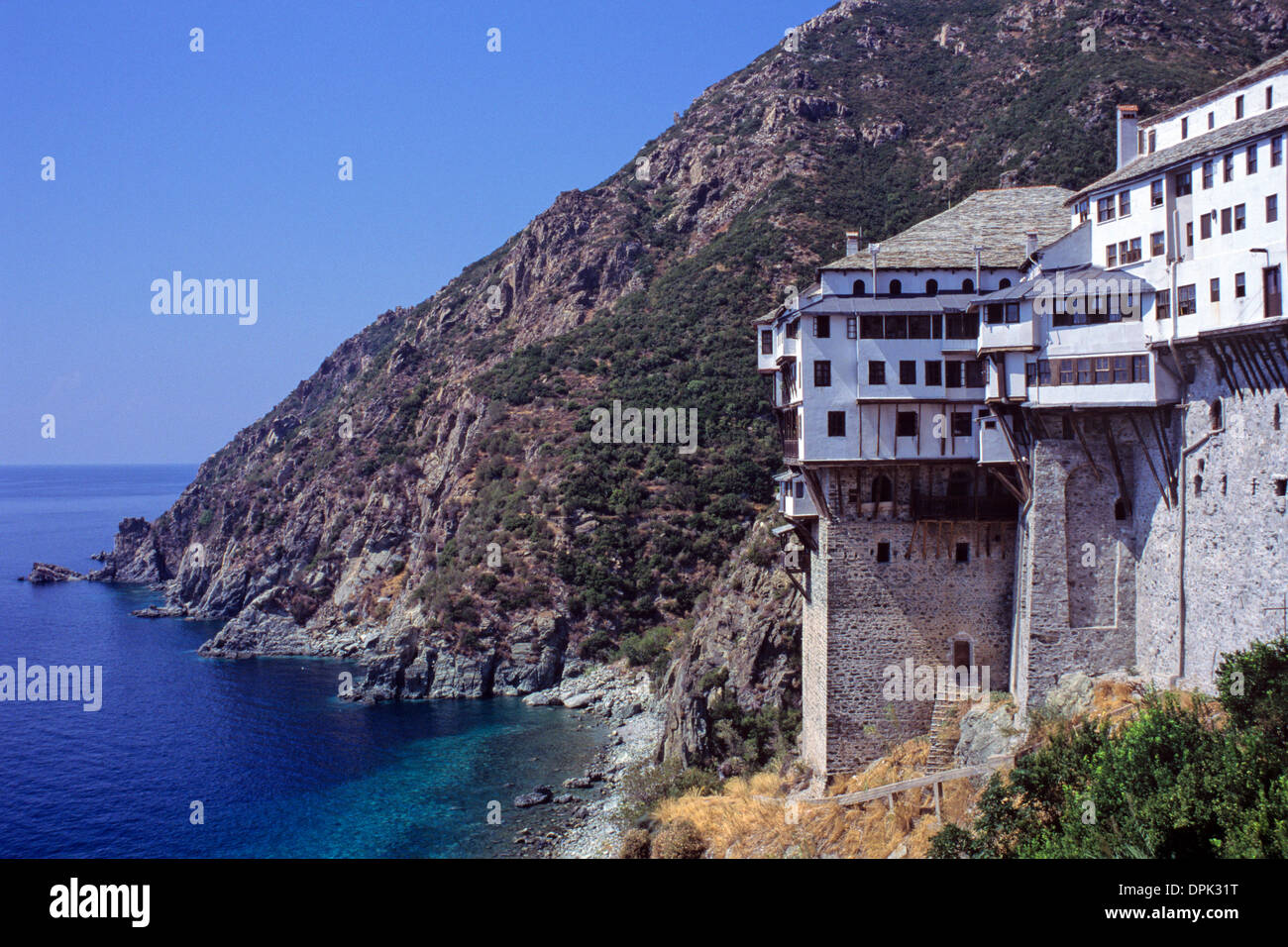 Dionysiou Monastery (1375) on Shores of the Aegean Sea and Coastline or ...