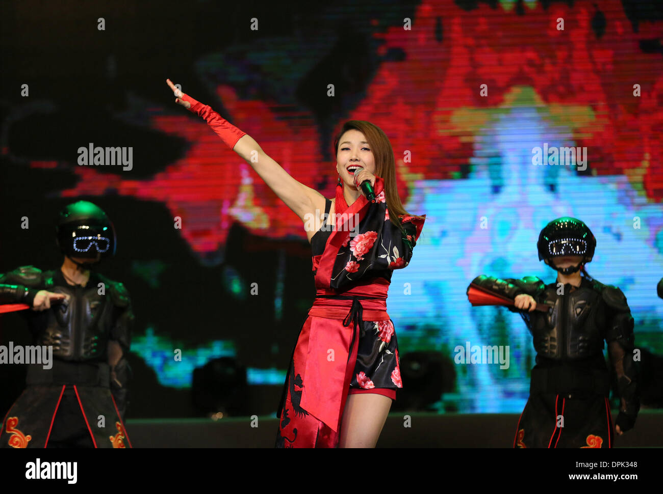 Beijing, China. 15th Jan, 2014. Singer Wang Rong performs during a ...