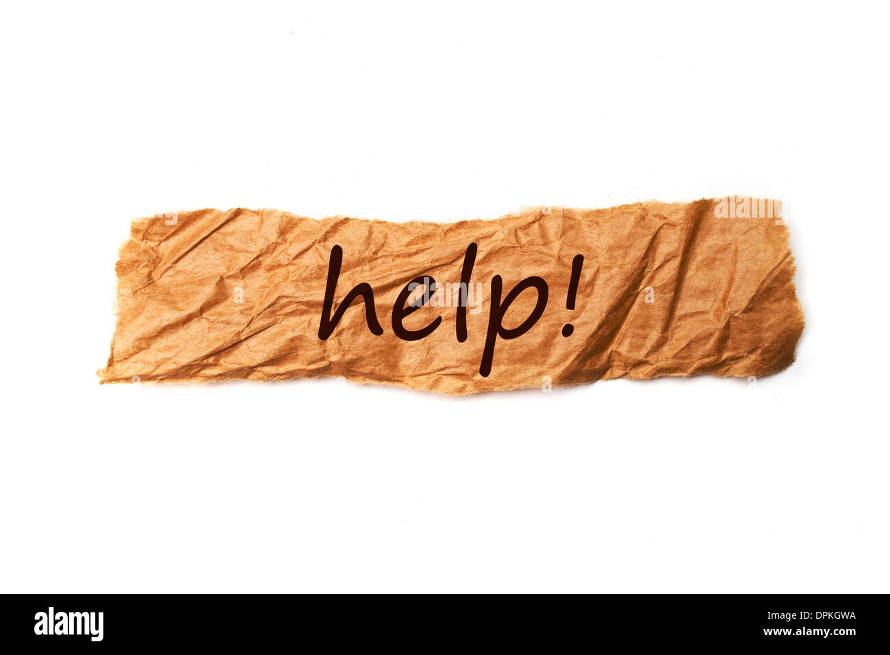 Help title on piece of crumpled old paper Stock Photo - Alamy