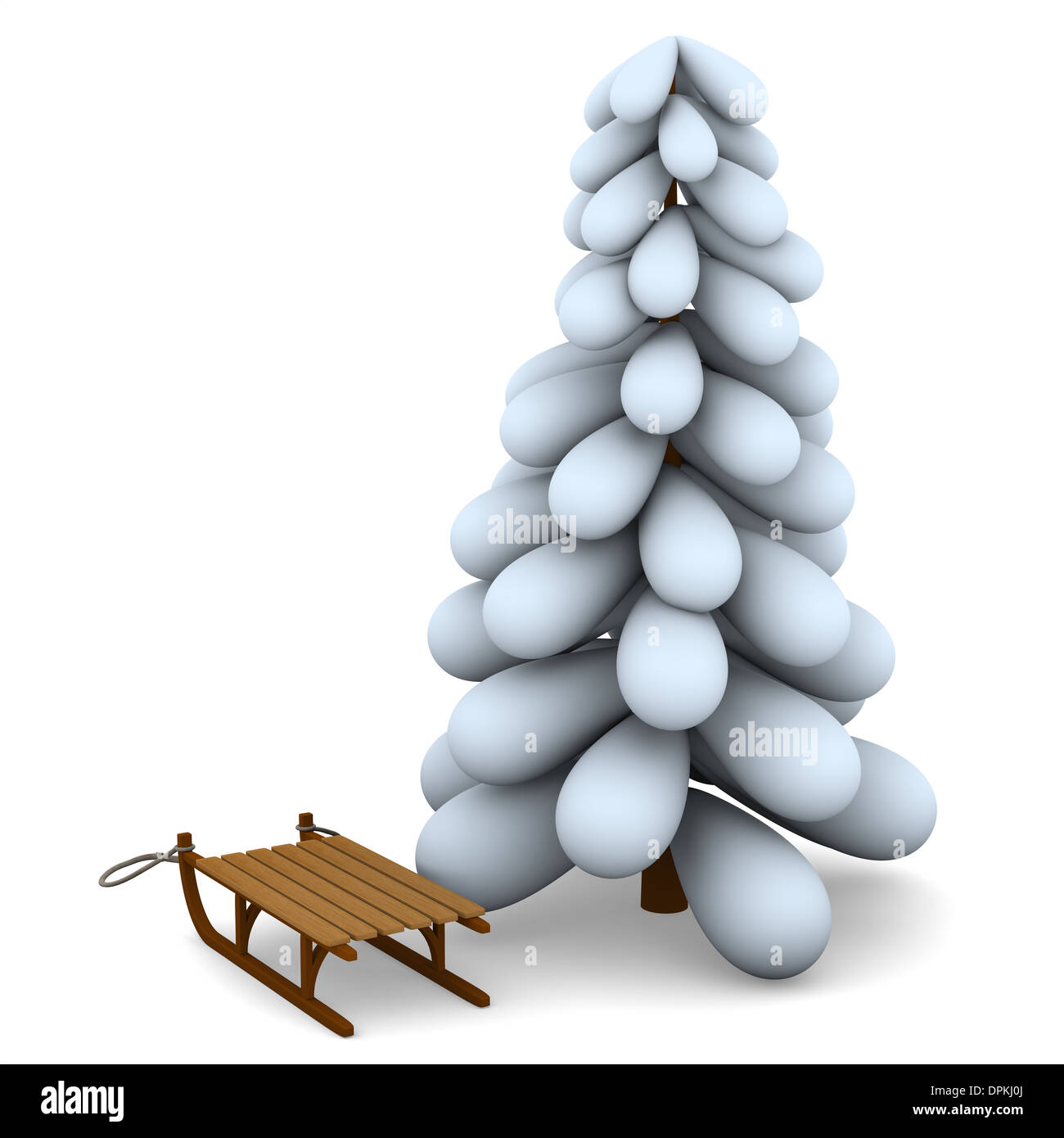 White christmas tree with sledge isolated on white background Stock ...