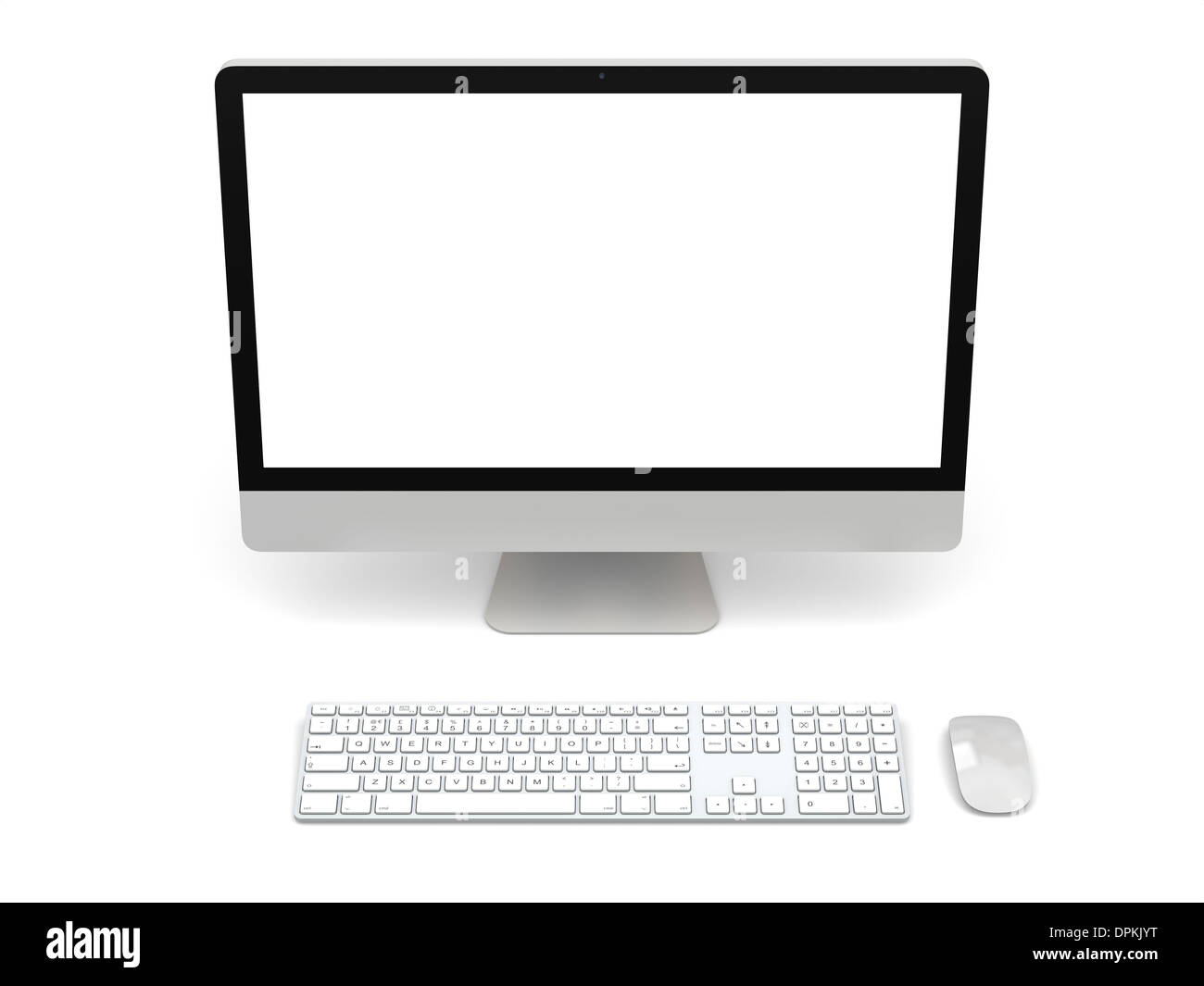 Modern desktop computer with white blank screen isolated on white ...
