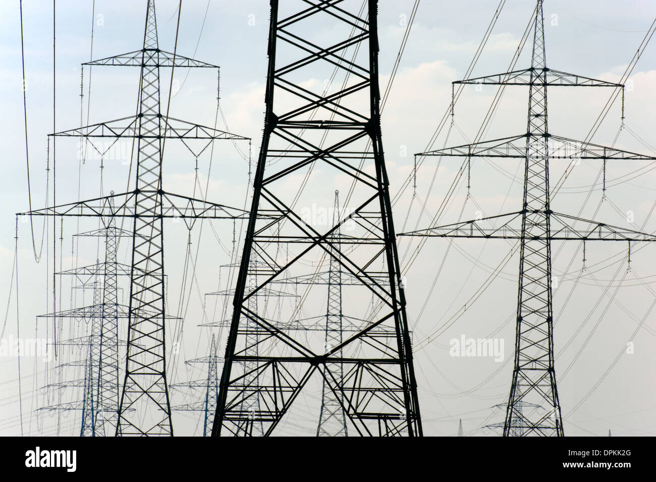 panorama of many electric power poles Stock Photo - Alamy