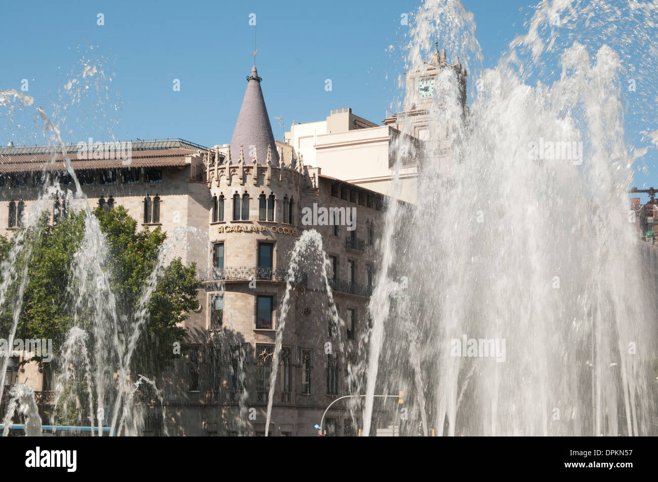 Barcelona, Spain, Catalonia square (Placa de Catalunya), buildings and ...