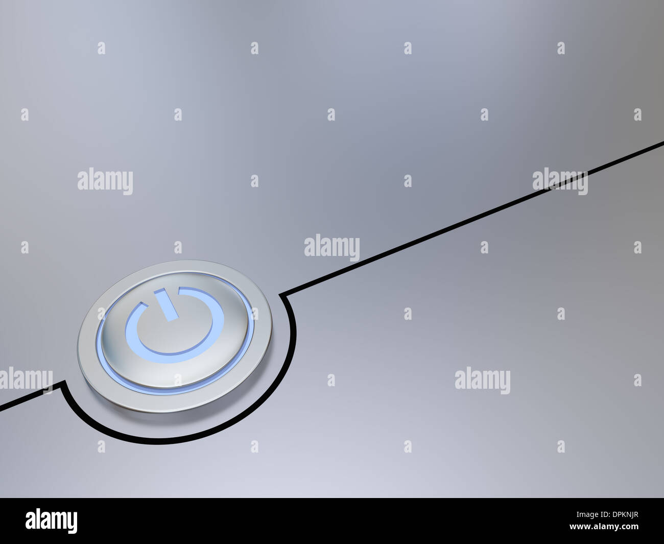 Metallic on-off button illustration with glowing blue light Stock Photo ...