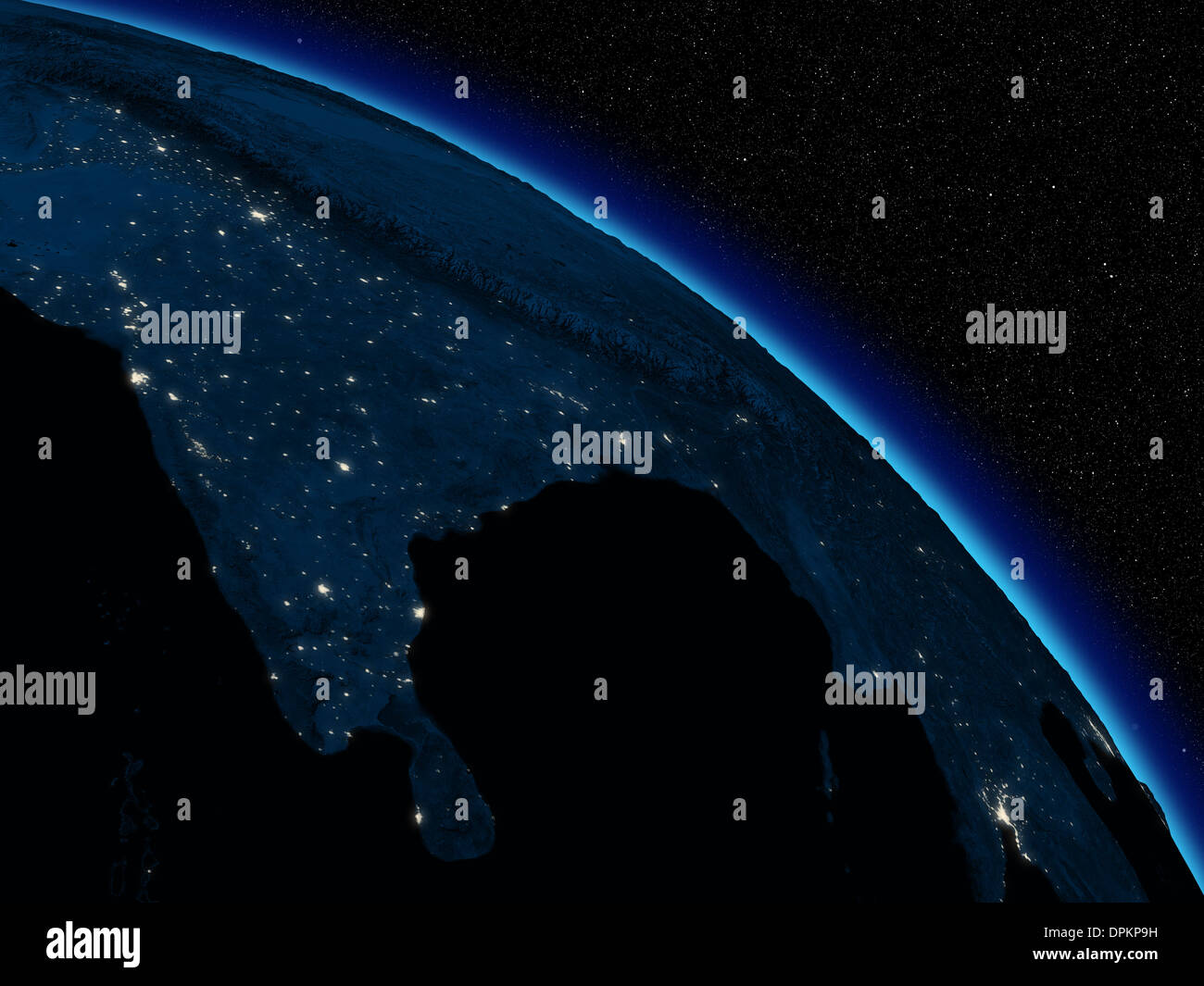 Indian subcontinent at night on planet Earth viewed from space. Highly ...