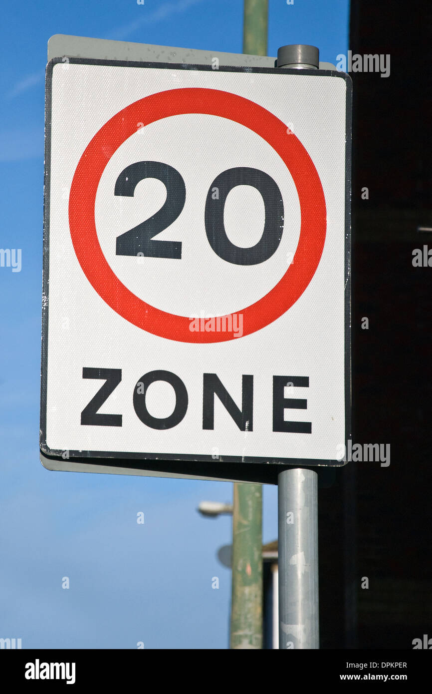 UK traffic signs 20 mile per hour restriction zone Stock Photo - Alamy